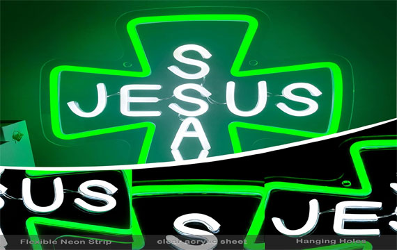 Jesus Saves Neon Cross - LITA SIGN